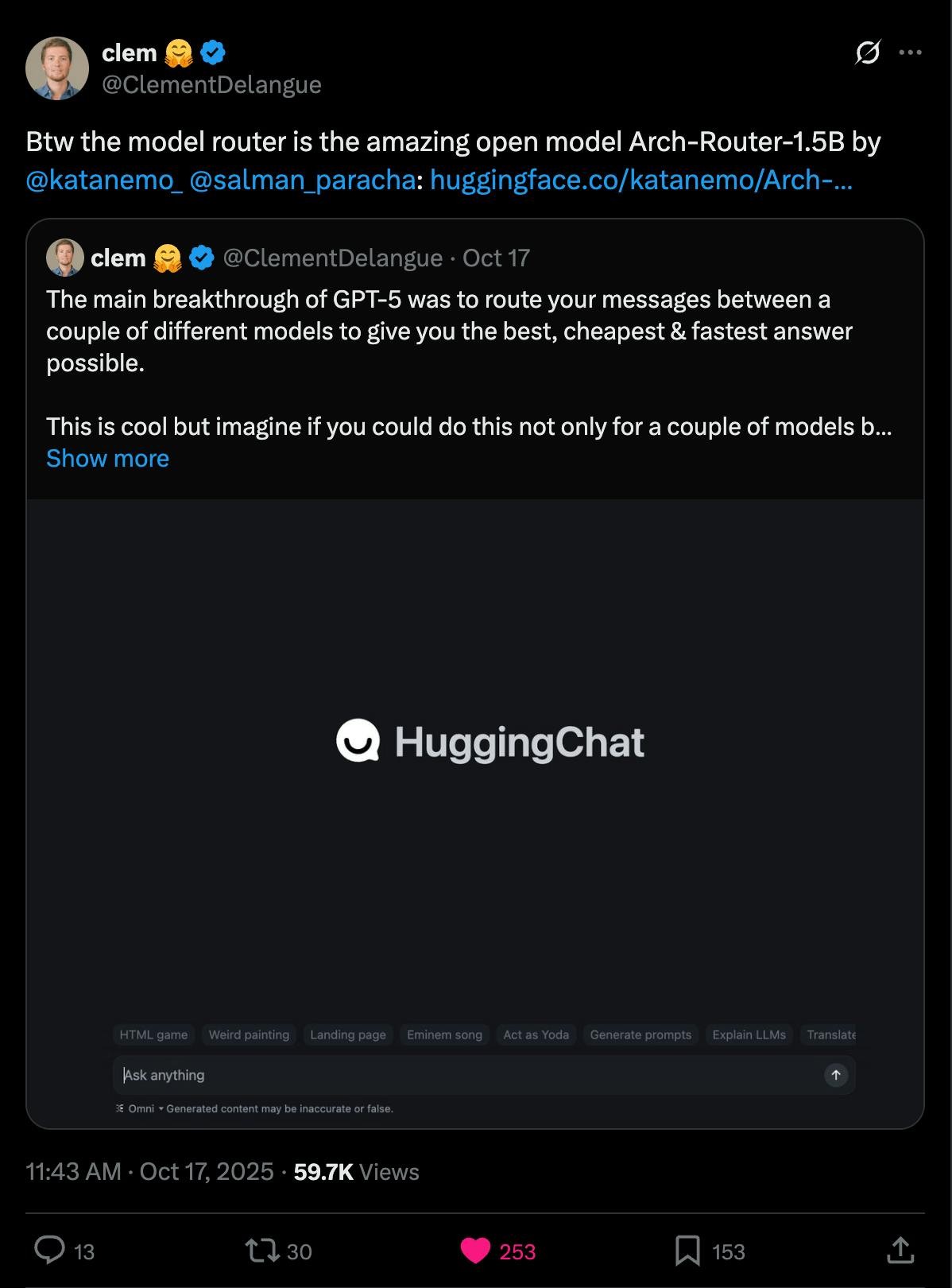 HuggingFace Chooses Arch (Router) for Omni Chat